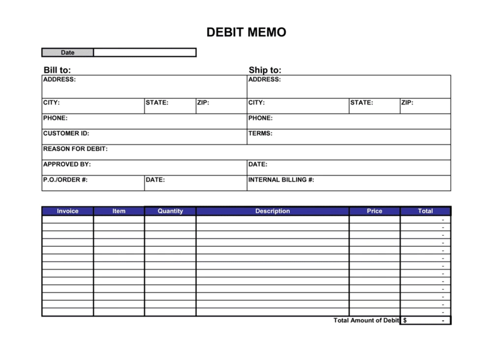 excel debit note template